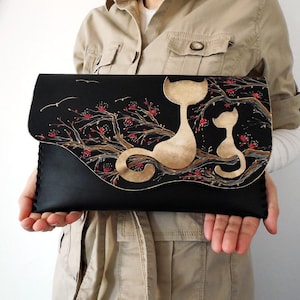 Leather Painted Bag With Cats, Cat Bag, Kitten, Bag, Cats Crossbody Bag ...