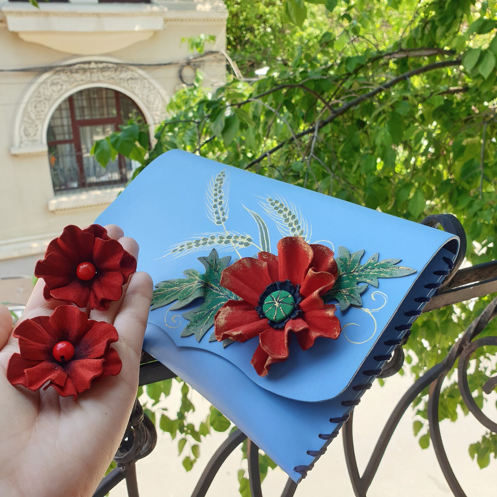 Poppy Leather Clutchbridesmaid Giftpoppy Painted | Etsy