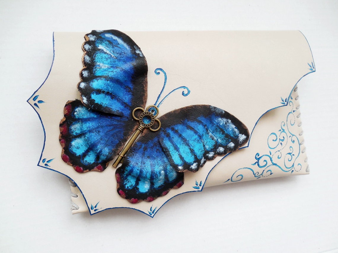 Blue Butterfly Bag Morpho Butterfly Clutch Painted Butterfly Purse ...