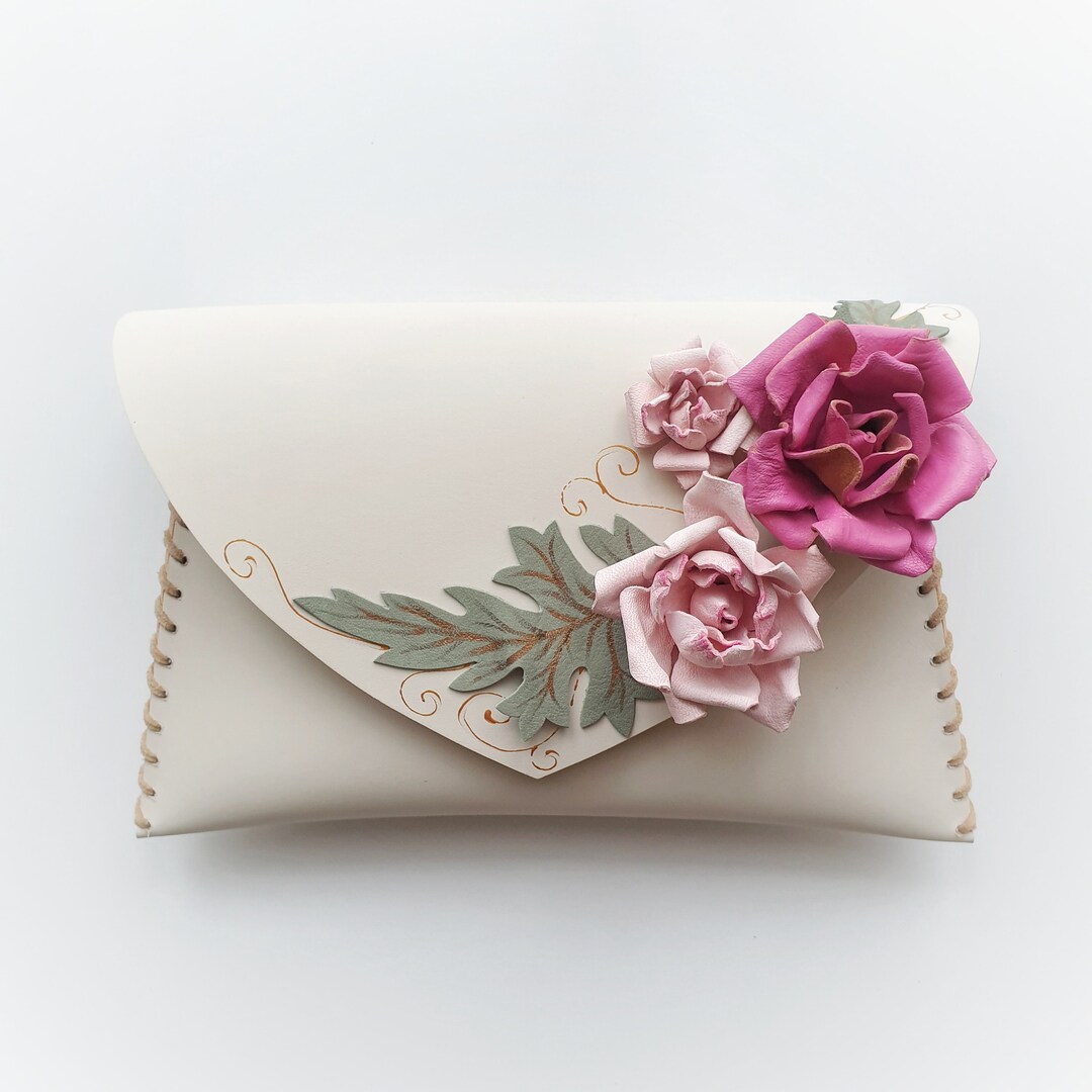White Bag With Roses, Wedding Roses Bag, Bridal Bag, Pink Roses Handbag ...