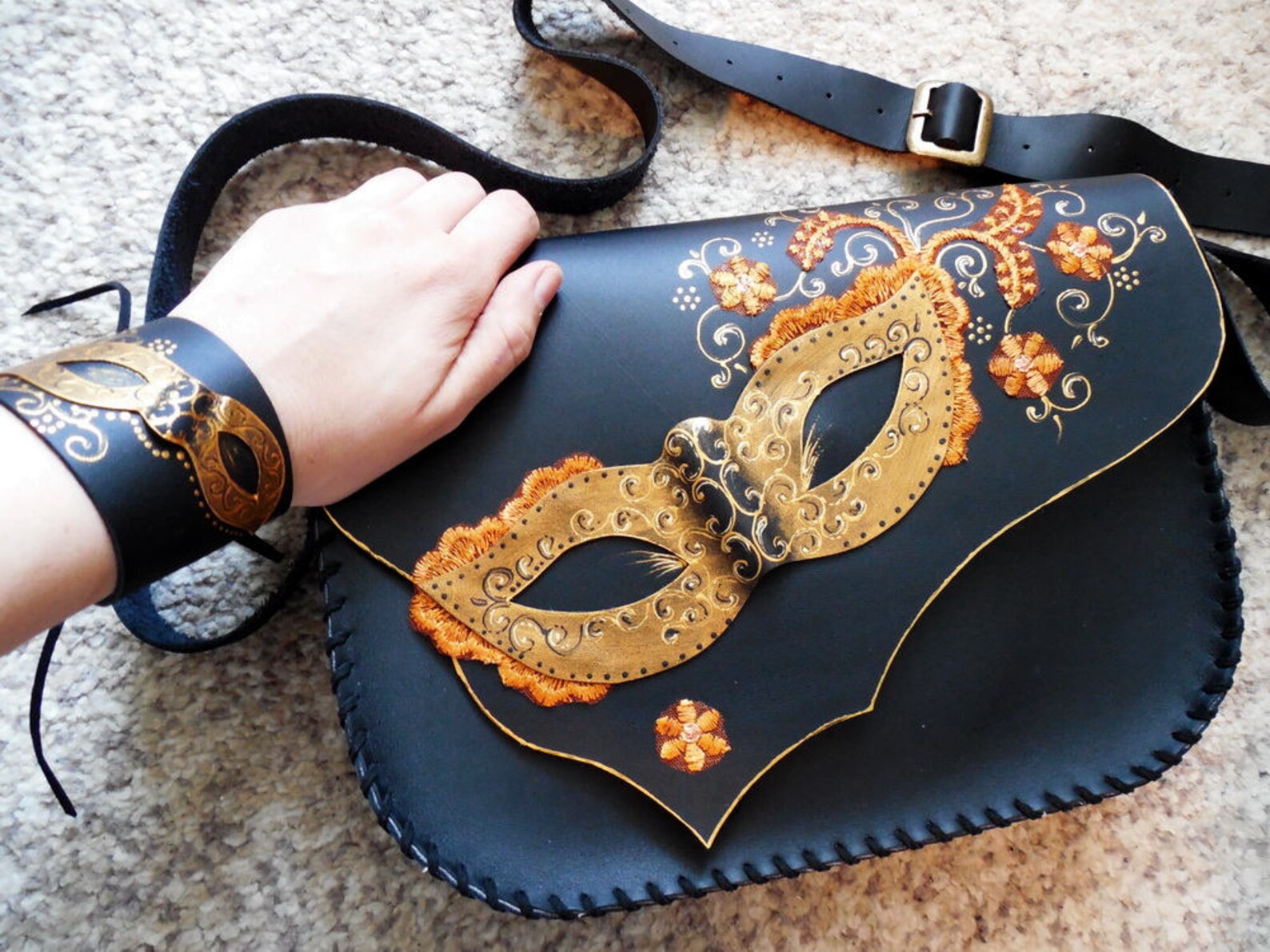 Gold Mask Bagunique Leather Bagunusual Bagvenice - Etsy
