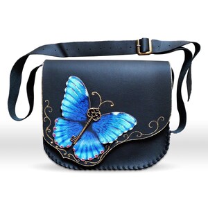 Morpho Butterfly Bag Blue Butterfly Leather Bag Painted Butterfly Purse ...