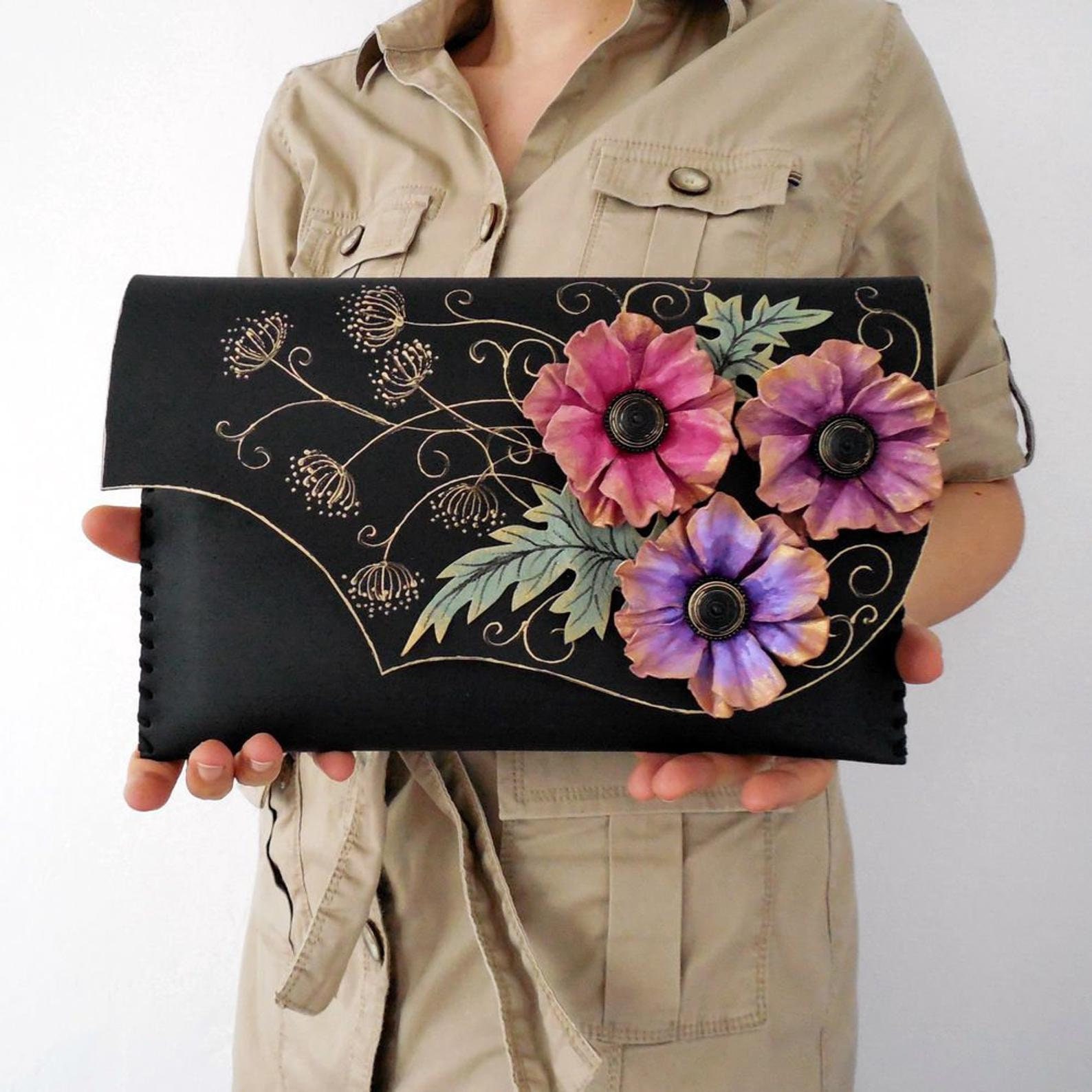 Floral Clutch Painted Clutch Pink Flowers Purse Floral Bag | Etsy