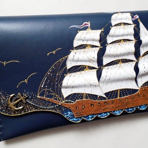 Nautical Bag, Nautical Leather Purse, Navi Bag, Nautical Gift, Nautical ...
