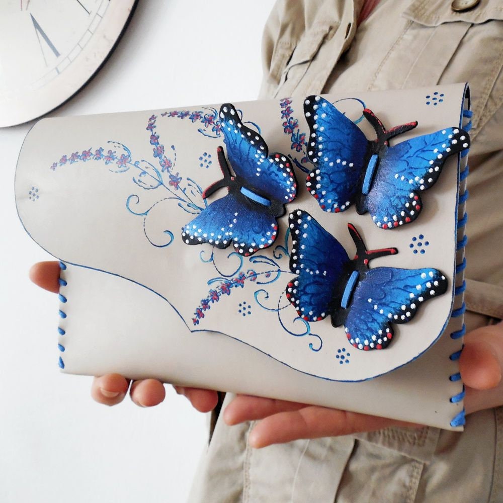 Blue Butterflies Clutch Bridesmaid Butterfly Bag Painted Butterfly ...