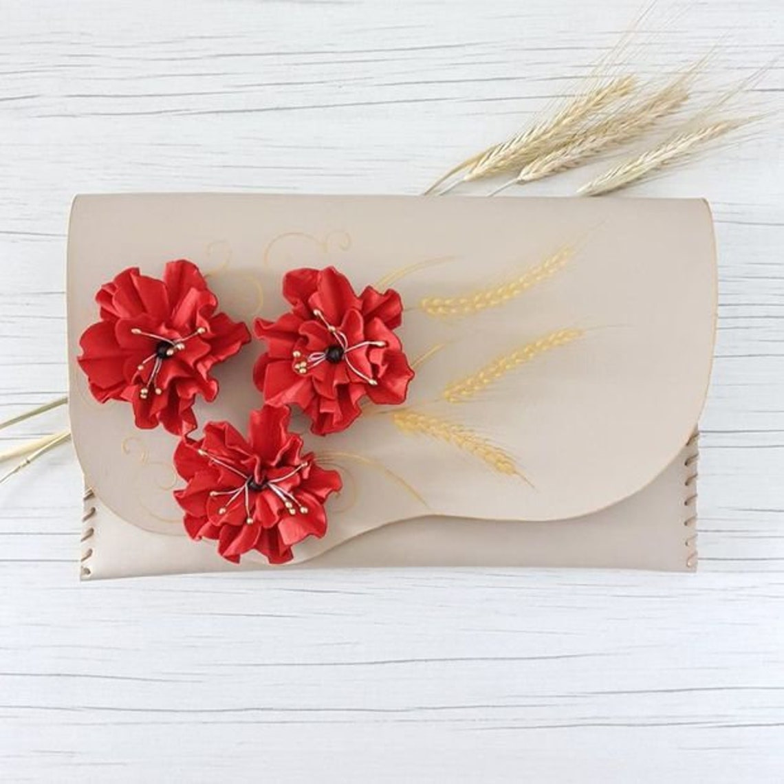 Red Poppies Purse Red Evening Bag Leather Flowers Leather - Etsy