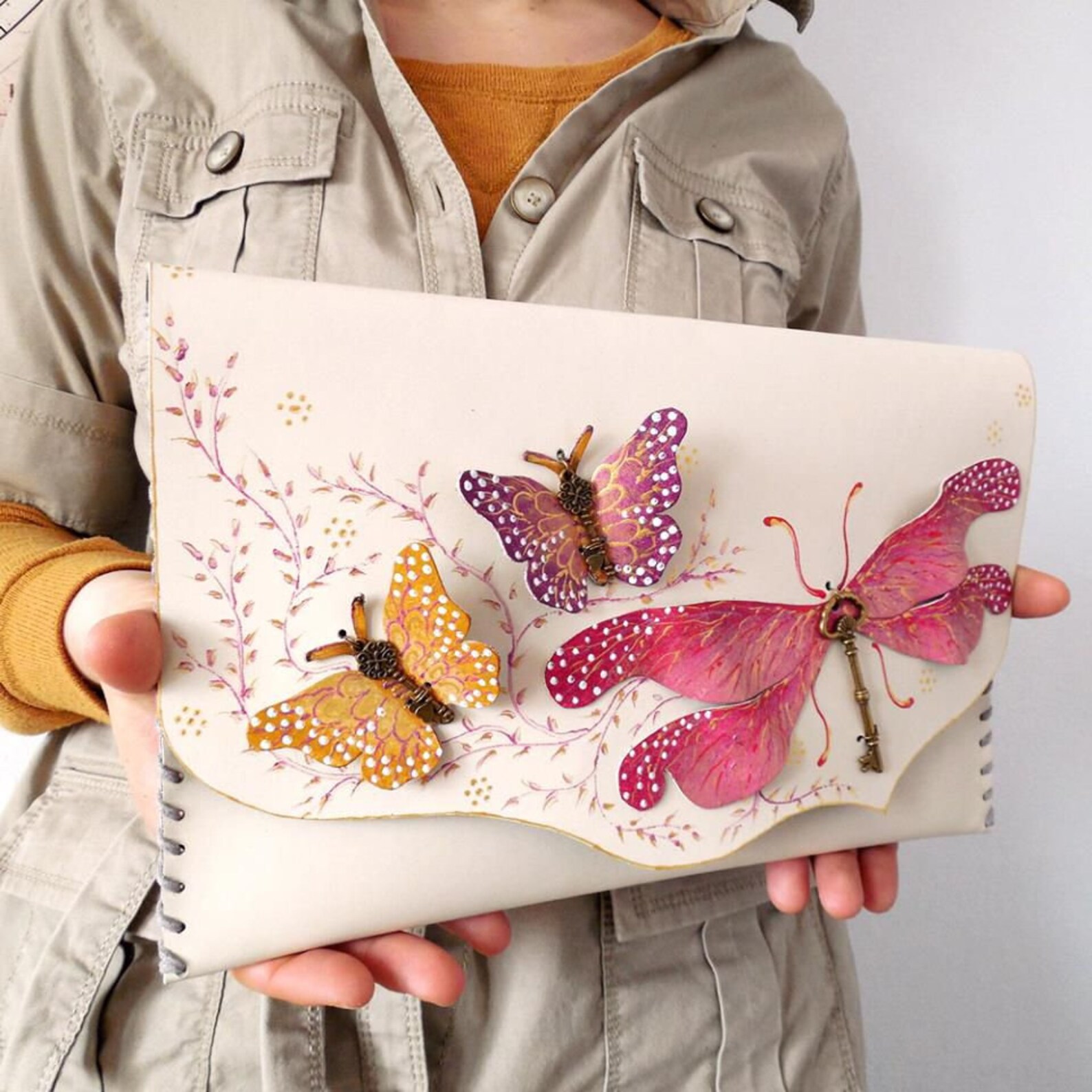 Pink Dragonfly Bag,butterflies Purse,unique Leather Bag, Painted ...