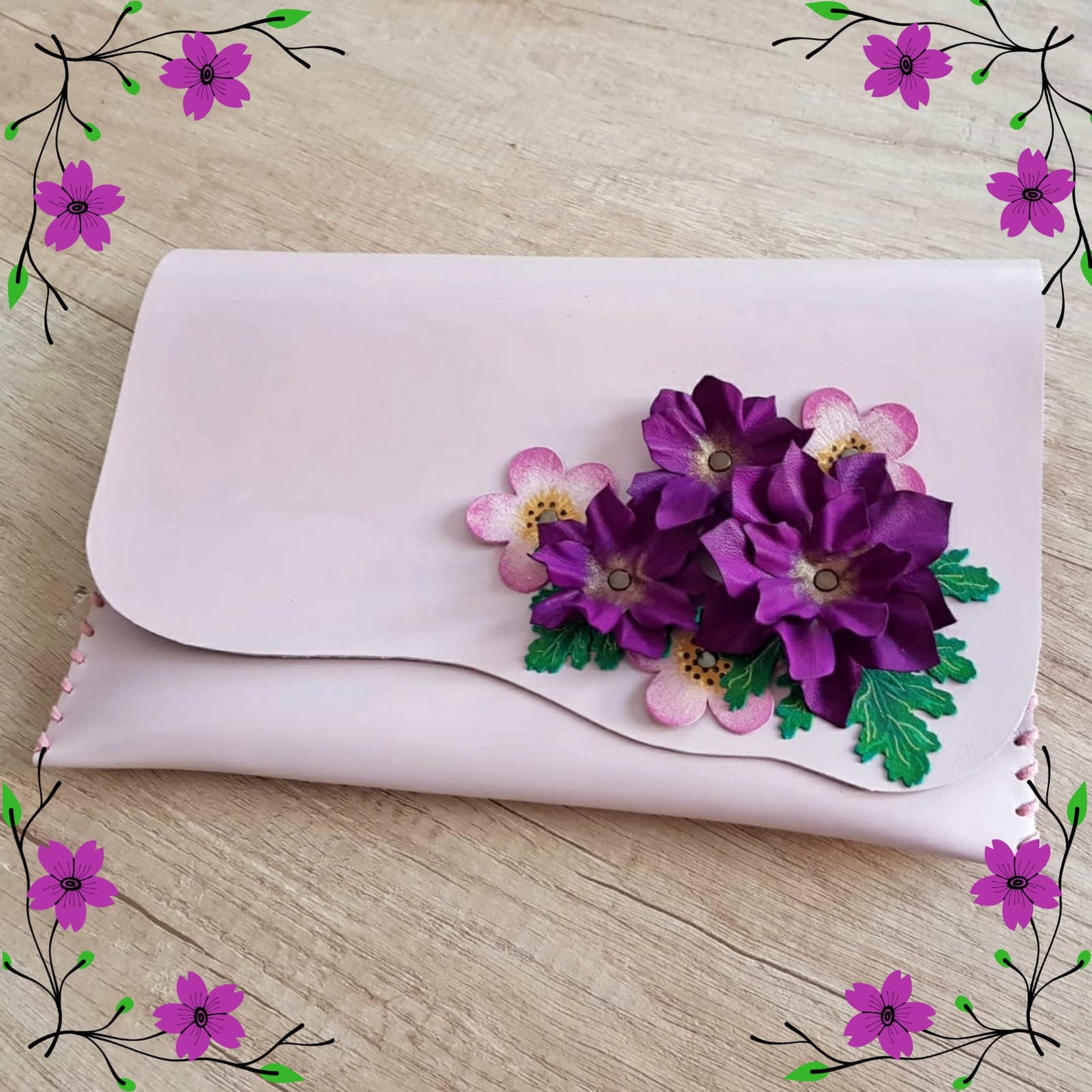 Pastel Purse With Flowers Nude Floral Clutch Purple Flowes - Etsy