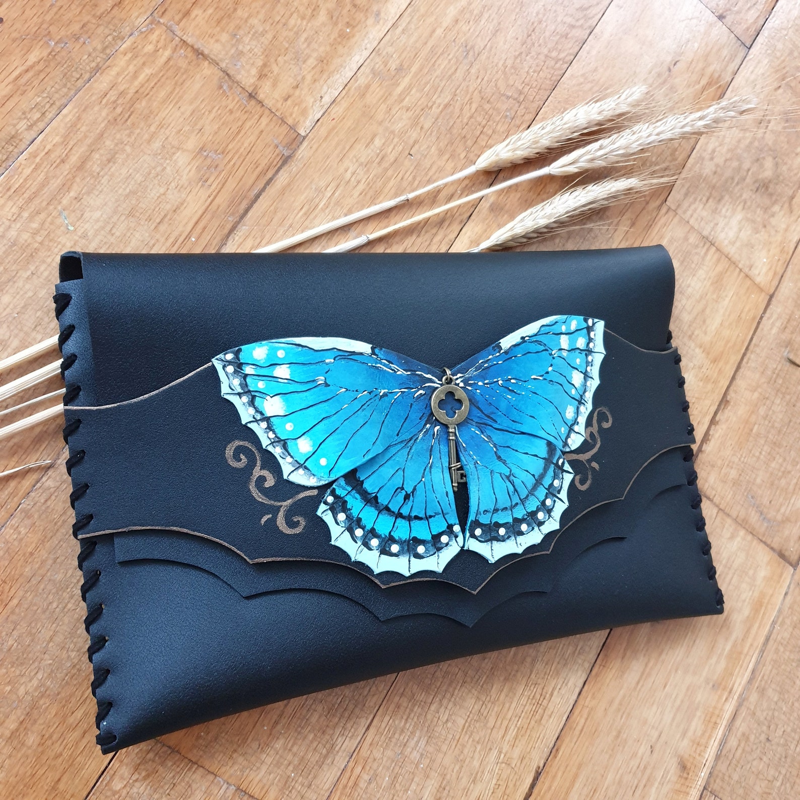 Butterfly Clutch Personalized Black Clutchblack Leather - Etsy
