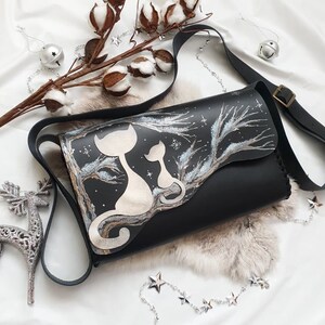 Leather Painted Bag With Cats, Cat Bag, Kitten, Bag, Cats Crossbody Bag ...