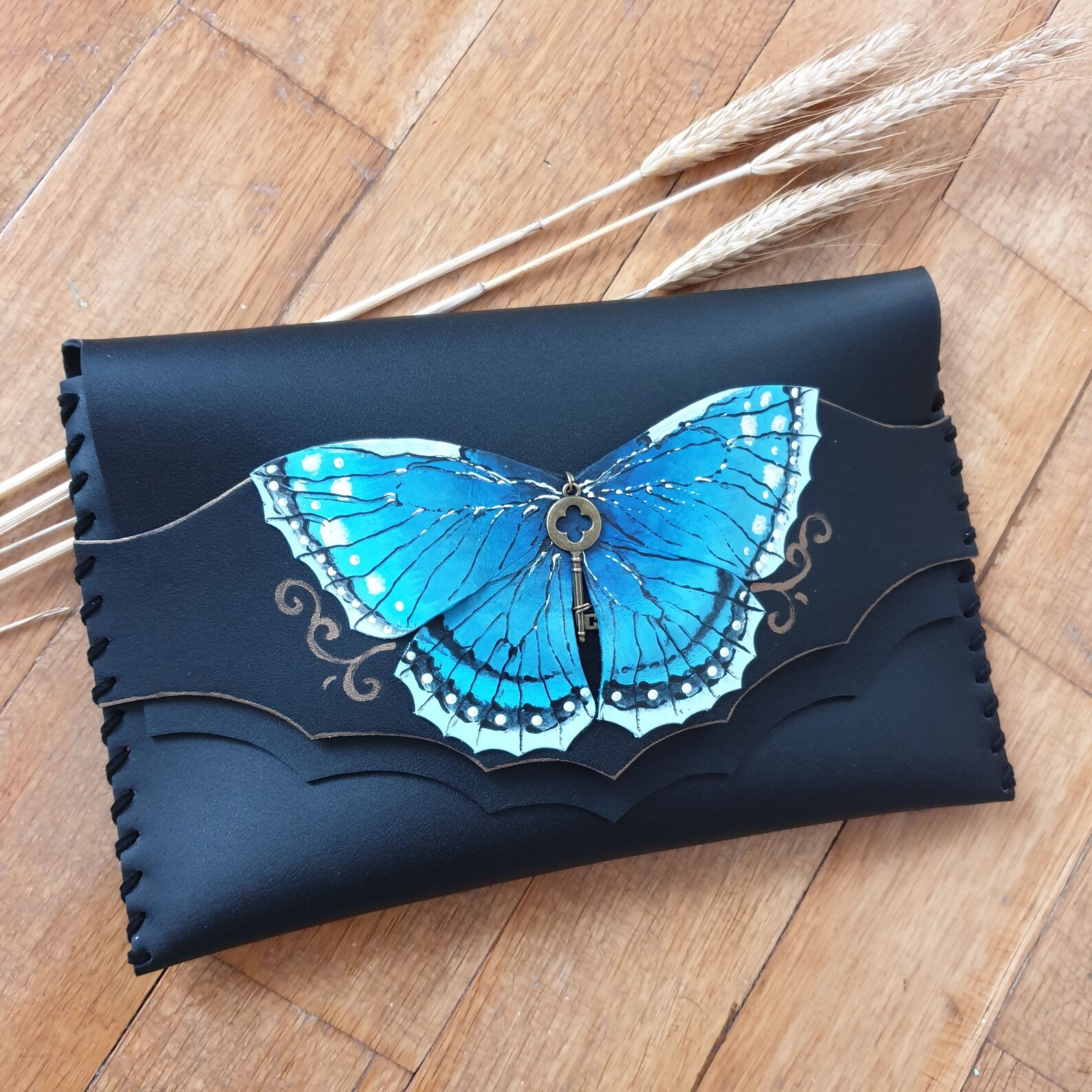 Blue Butterfly Clutch Butterfly Leather Bag Black Leather - Etsy