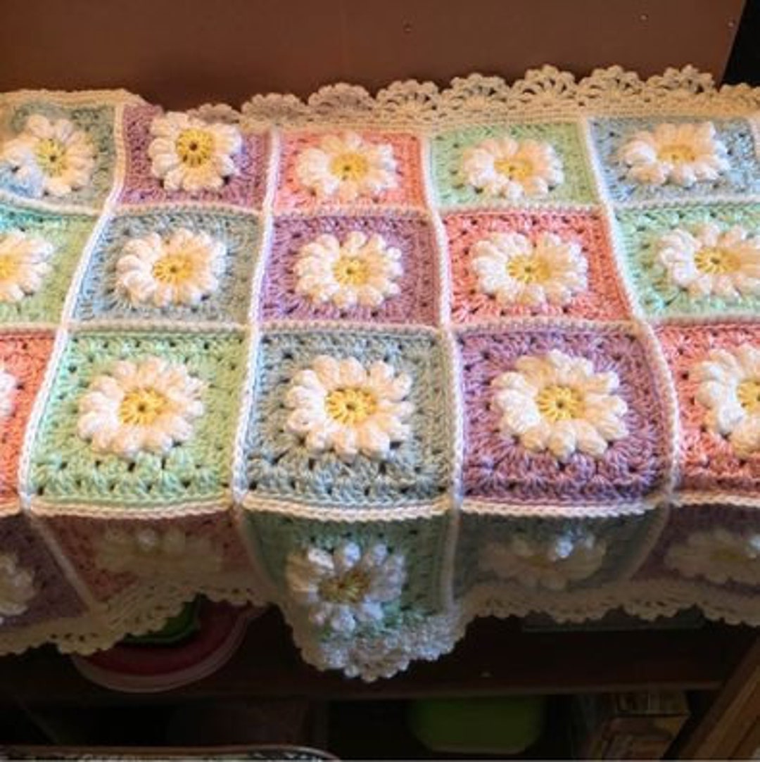 Baby Afghan Pastel Flowers Handmade Crocheted - Etsy