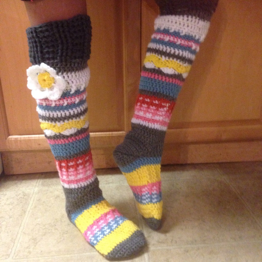 Extra Long Fun Flowered Socks Yellow - Etsy