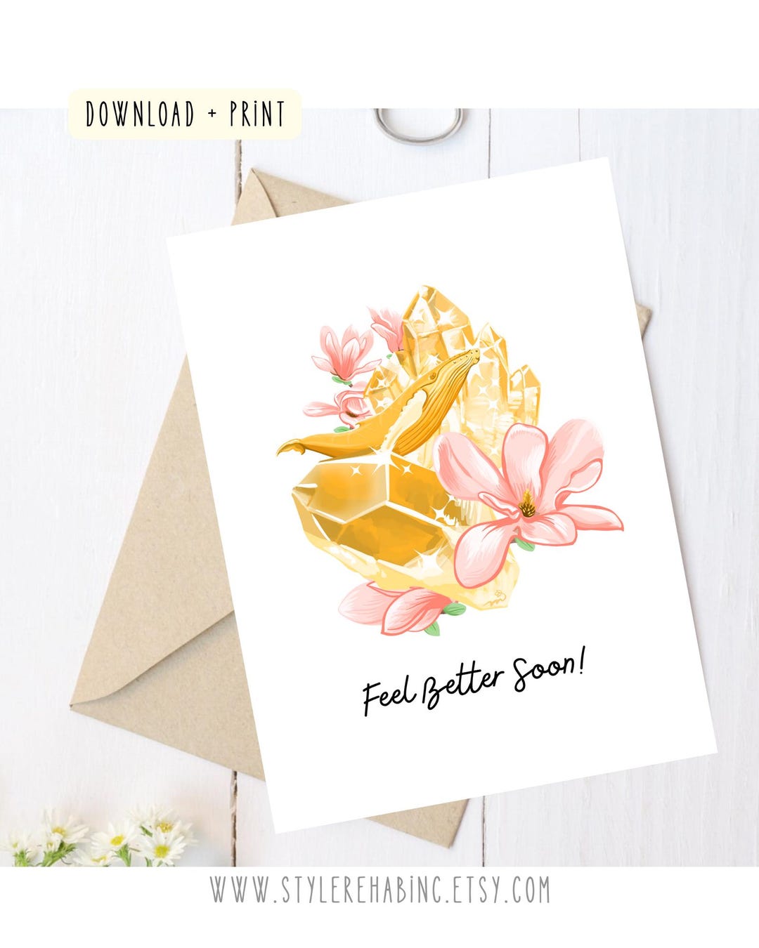 Digital Get Well Card Download Print Citrine Yellow Gem Crystal Peach ...