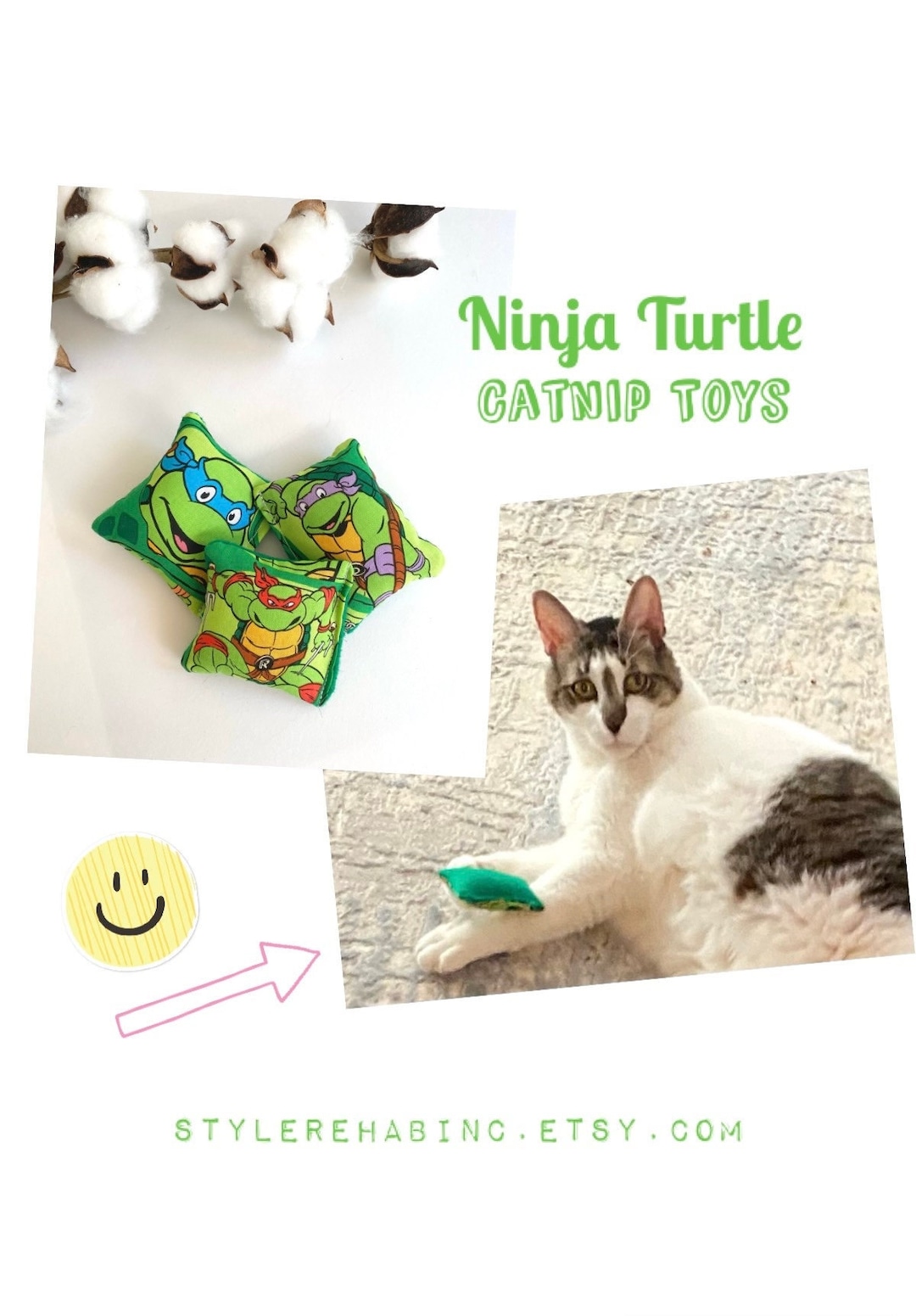 Ninja Turtle 4 Catnip Sachets, Little Pillow Toys Pets, With Cotton and ...
