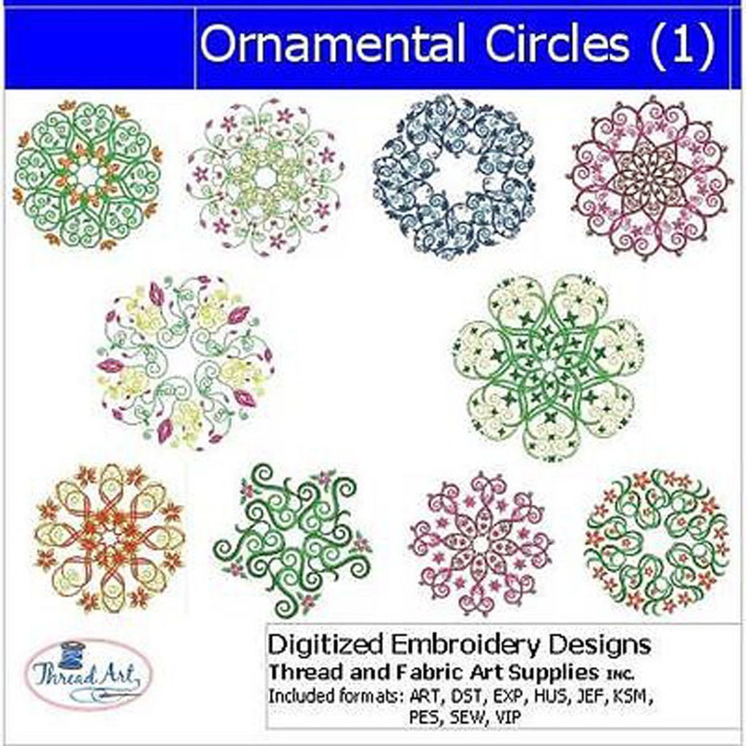 Machine Embroidery Design Set - Ornamental Circles - 10 Designs - 9 ...