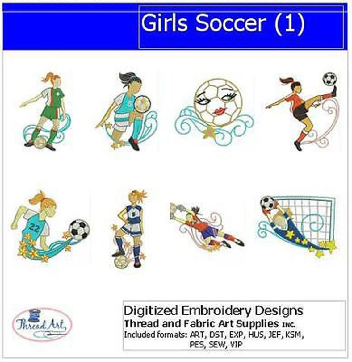 Machine Embroidery Design Set - Girls Soccer(1) - 8 Designs - 9 Formats ...