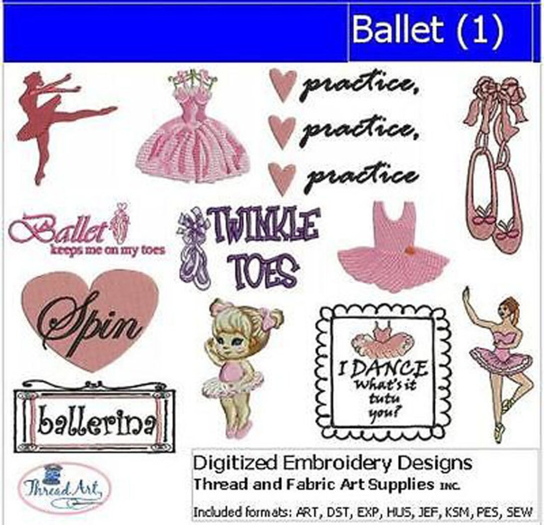 Machine Embroidery Design Set - Ballet(1) - 12 Designs - 9 Formats ...