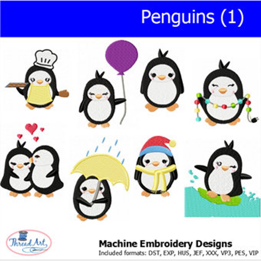 Machine Embroidery Designs - Penguins (1) - 8 Machine File Formats ...
