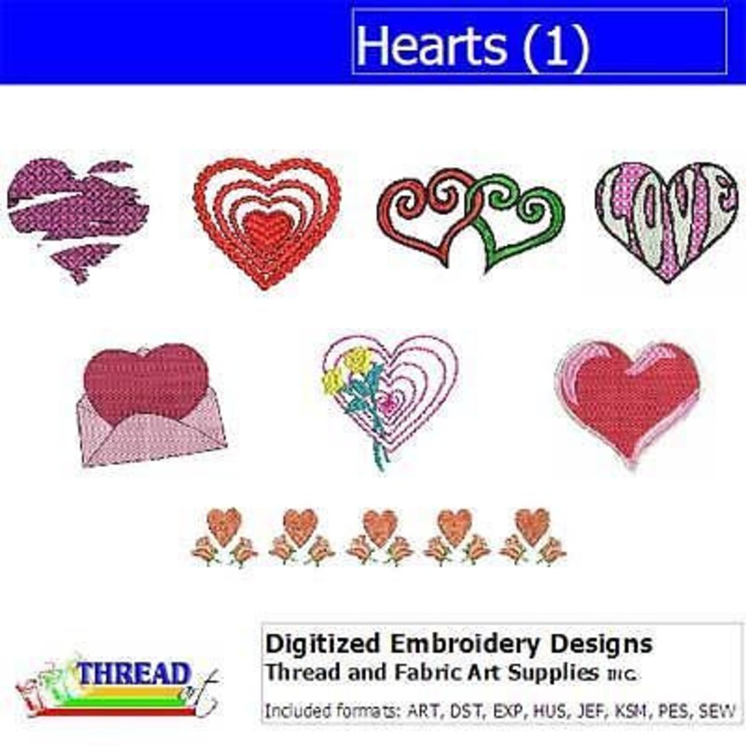 Machine Embroidery Design Set - Hearts(1) - 8 Designs - 9 Formats ...