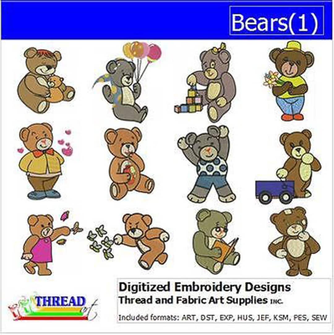 Machine Embroidery Design Set - Bears(1) - 12 Designs - 9 Formats ...
