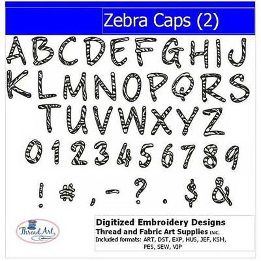 Zebra Font Machine Embroidery Font Set -zebra Capital Letters (2) - 44 ...