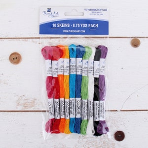 Premium Cotton Embroidery Floss Set in 10 Rainbow Bright Colors - Six ...
