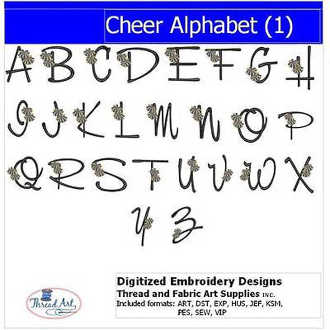 Cheer Font Machine Embroidery Design Set - 3" Tall Cheer Alphabet(1 ...