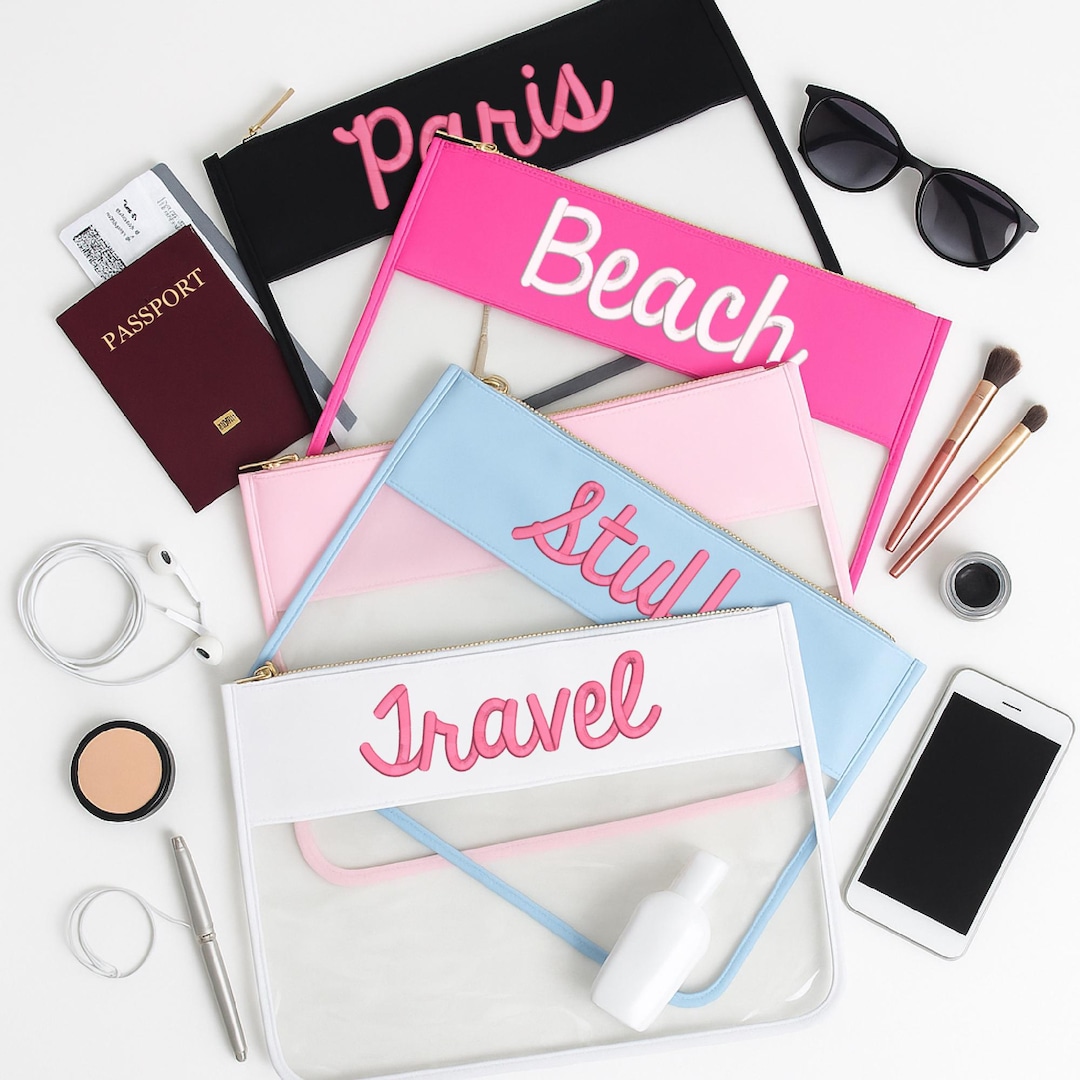 Personalized Zipper Pouch Bag - Name/words Customized With Embroidery ...