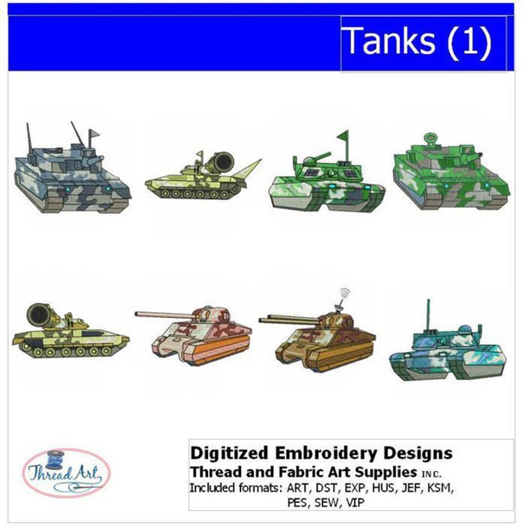 Machine Embroidery Design Set - Tanks(1) - 8 Designs - 9 Formats ...