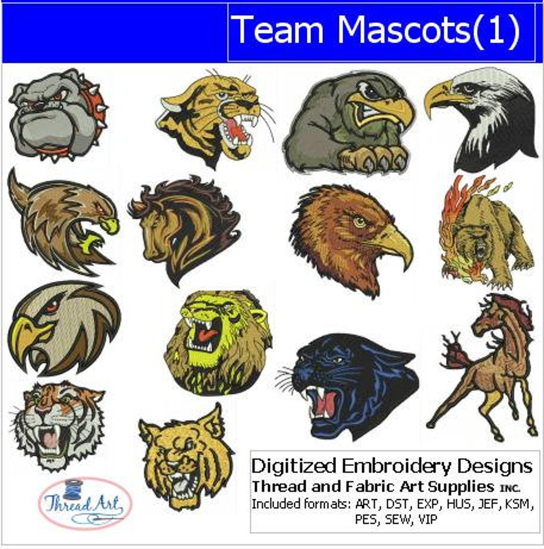 Machine Embroidery Design Set - Team Mascots(1) - 14 Designs - 9 ...