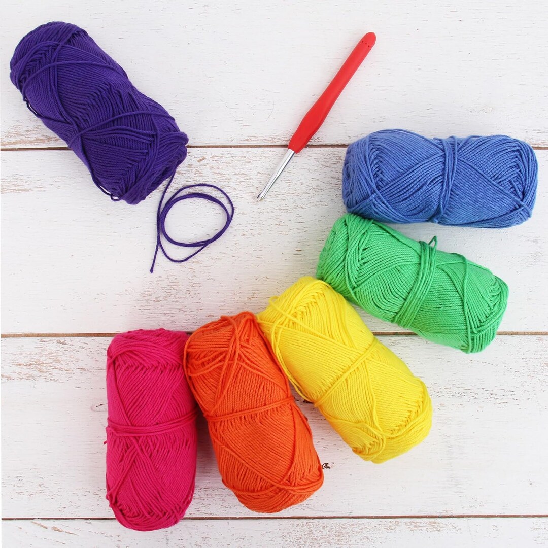 Crochet 100% Pure Cotton Yarn Set Size 2 Fine Sport 6 Pack of Bright ...