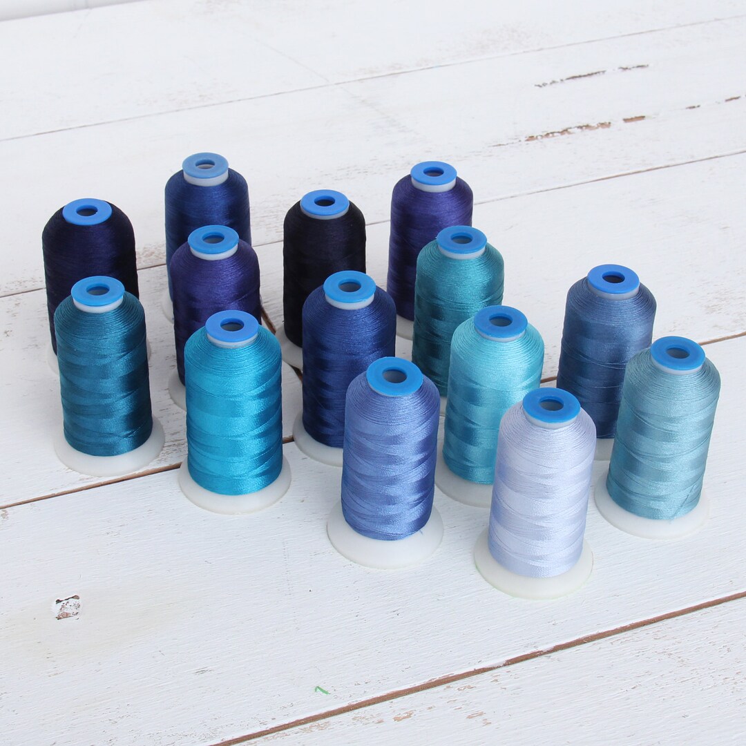 Polyester Machine Embroidery Thread Set - 14 Blue Color Builder - 1000m ...