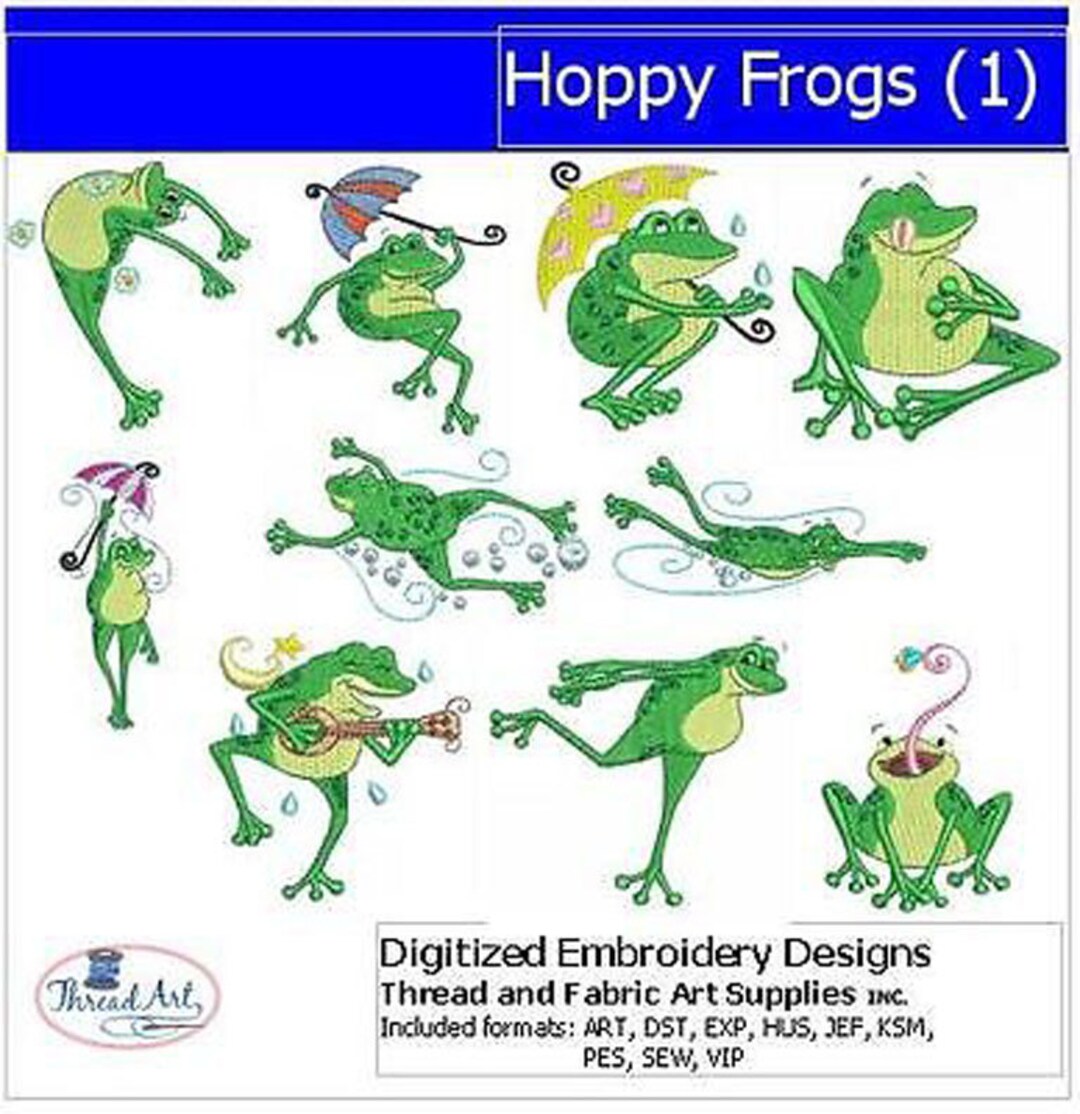 Machine Embroidery Design Set - Hoppy Frogs(1) - 10 Designs - 9 Formats ...