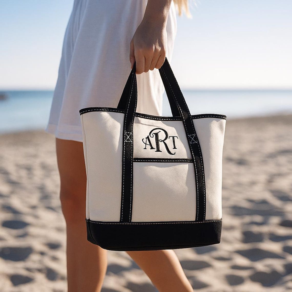 Embroidered Beach Tote Bag - Personalized Monogrammed Canvas Tote Bag ...