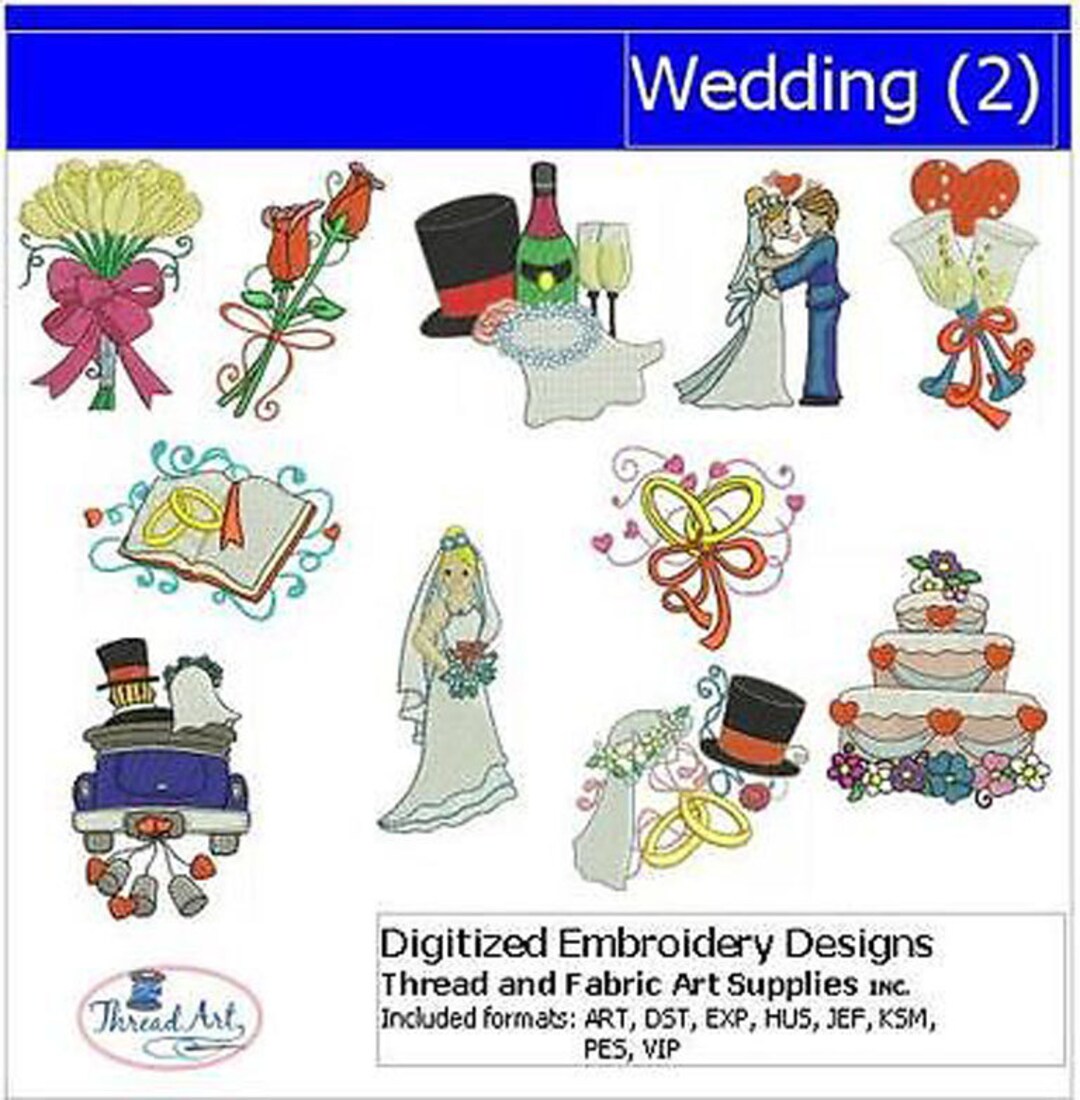 Machine Embroidery Design Set - Wedding(2) - 11 Designs - 9 Formats ...