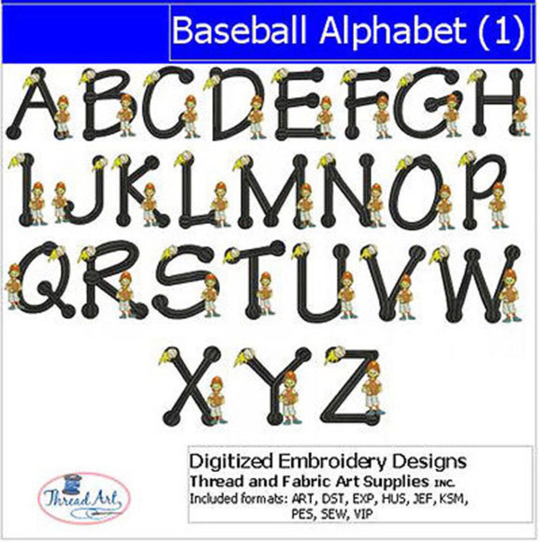 Baseball Font Machine Embroidery Design Set - Baseball Alphabet(1) - 26 ...