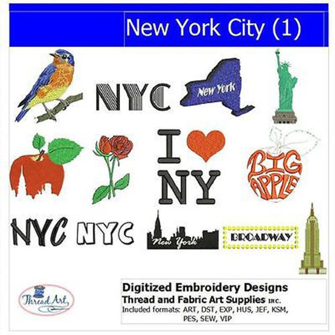 Machine Embroidery Design Set - NYC(1) - 8 Designs - 9 Formats ...