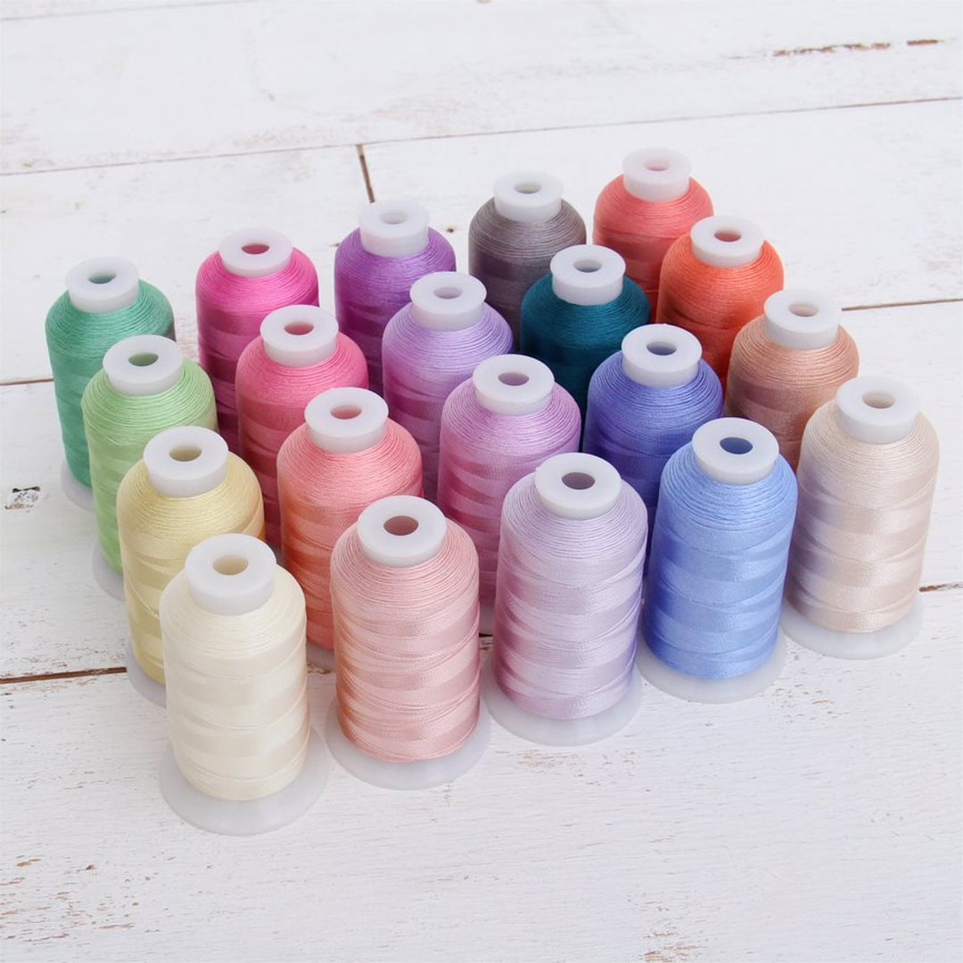 Polyester Machine Embroidery Thread Set - 20 Light Colors - 1000m Cones ...