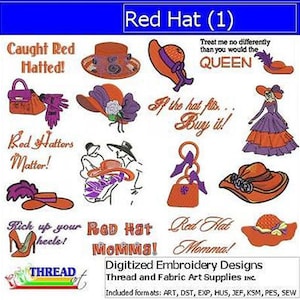 Machine Embroidery Design Set - Red Hat(1) - 17 Designs - 9 Formats ...