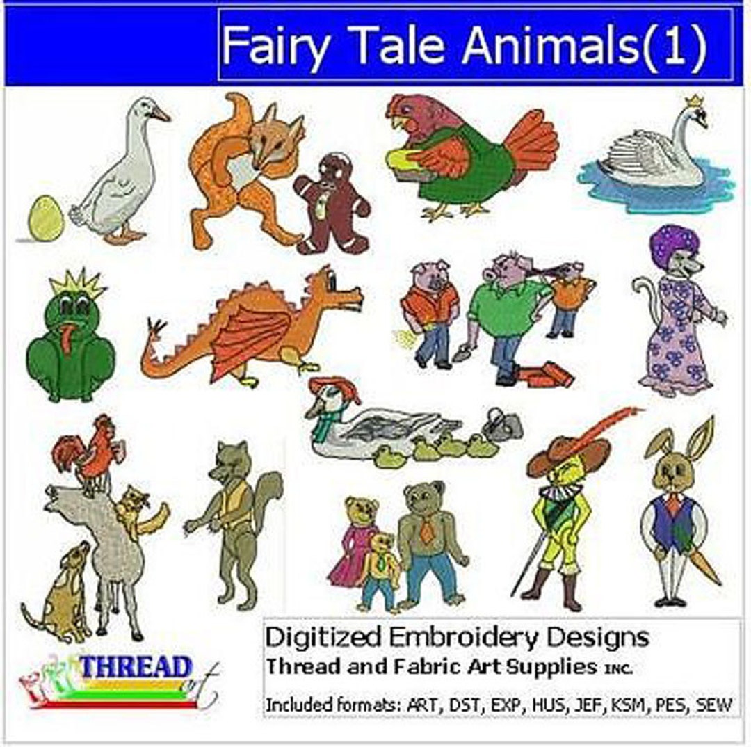 Machine Embroidery Design Set - Fairy Tale Animals - 12 Designs - 9 ...