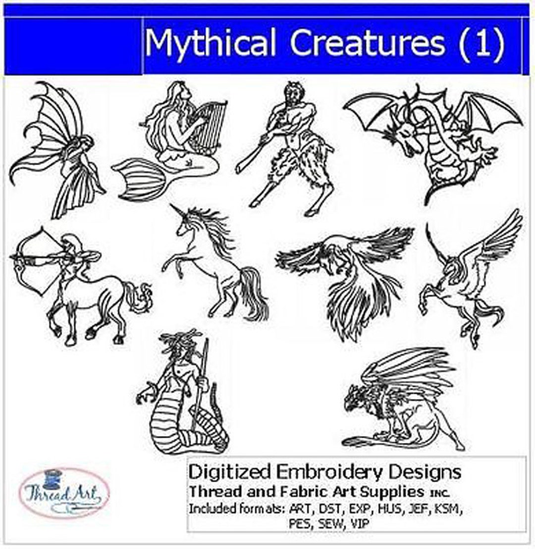 Machine Embroidery Design Set - Mythical Creatures - 10 Designs - 9 ...