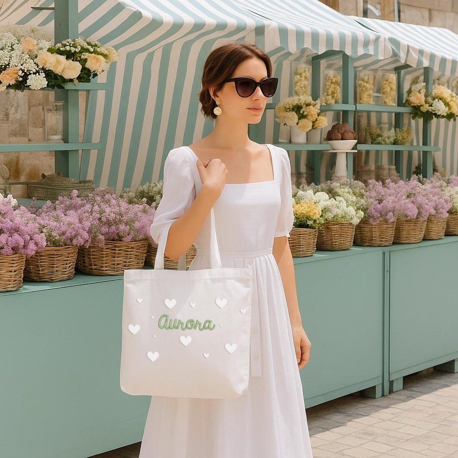 Personalized Embroidered Tote Bags With Hearts and Name or Phrase ...