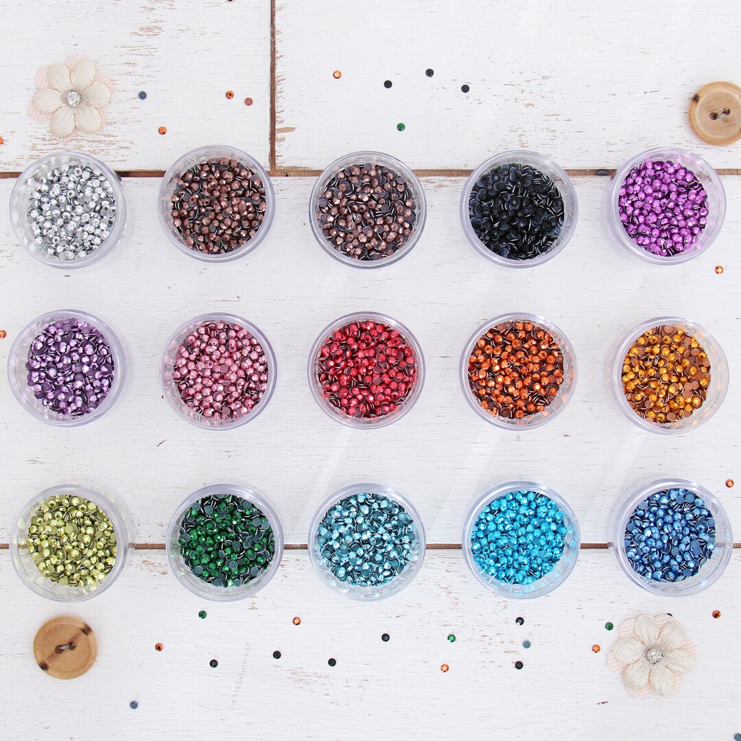 Set of 15 Colors of Hot Fix Metallic Rhinestones Set - 2mm Iron on ...