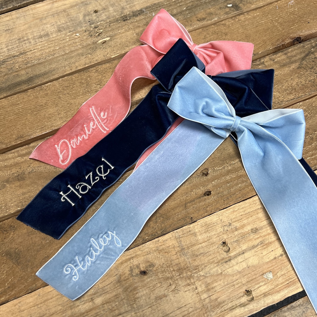 Personalized Bow Velvet Ribbon With Name Embroidery Velvet Ribbon 2 1/4 ...