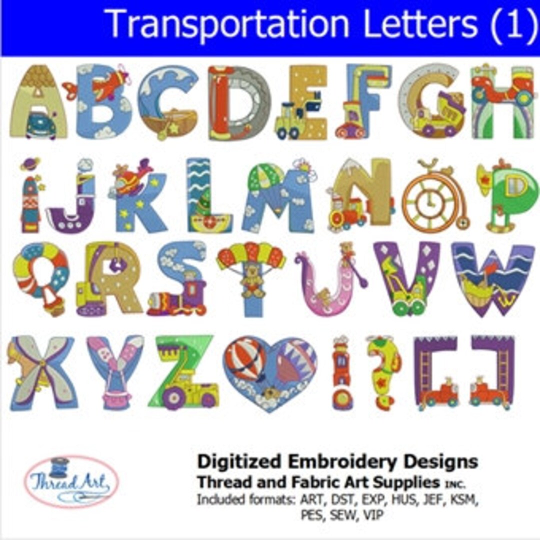 Machine Embroidery Font Set - Transportation Letters Alphabet - 26 ...
