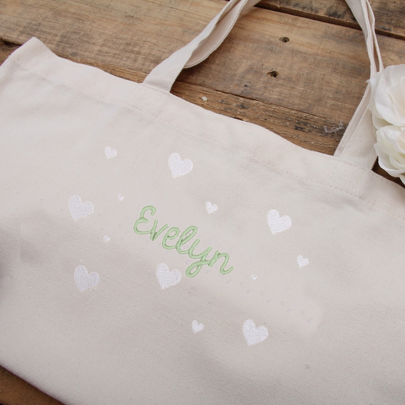 Personalized Embroidered Tote Bags With Hearts and Name or Phrase ...
