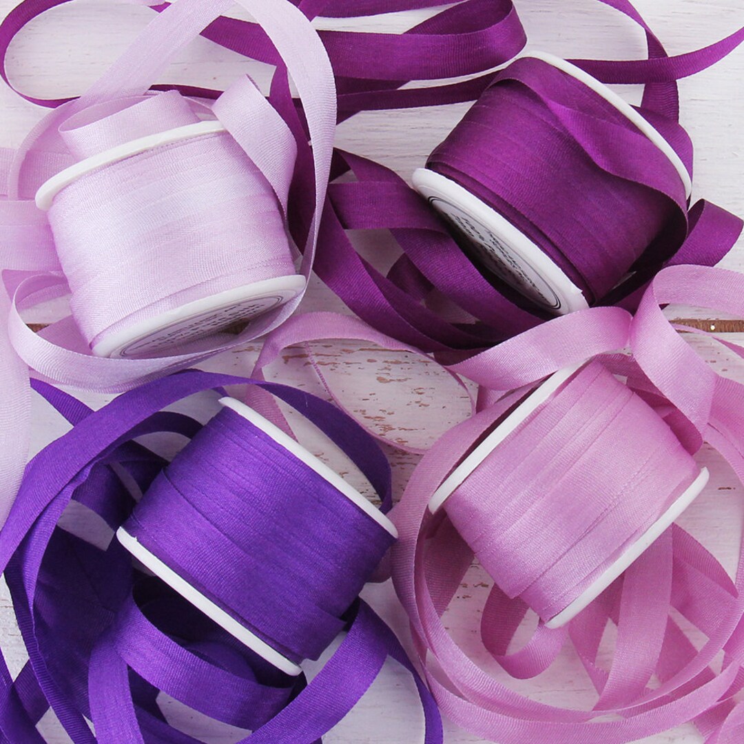 7mm Silk Ribbon Set - Purple Shades - Four Spool Collection - 100% Pure ...