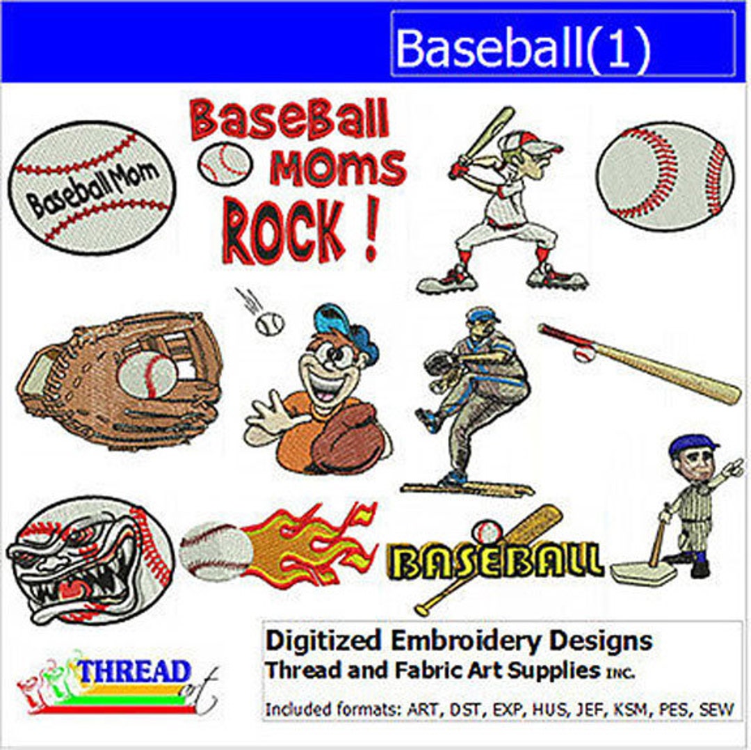 Machine Embroidery Design Set - Baseball(1) - 12 Designs - 9 Formats ...
