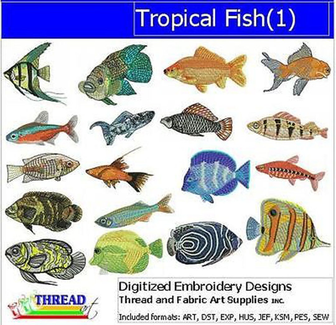 Machine Embroidery Design Set - Tropical Fish(1) - 18 Designs - 9 ...